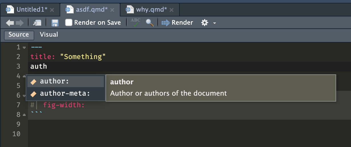 Quarto metadata autcompletion doesn't work in untitled .qmd file · Issue #13804 · rstudio ...