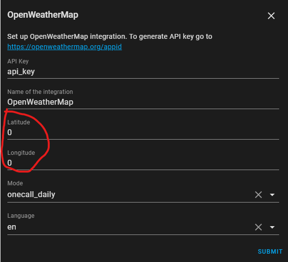 OpenWeatherMap integration cannot change location in UI without ...