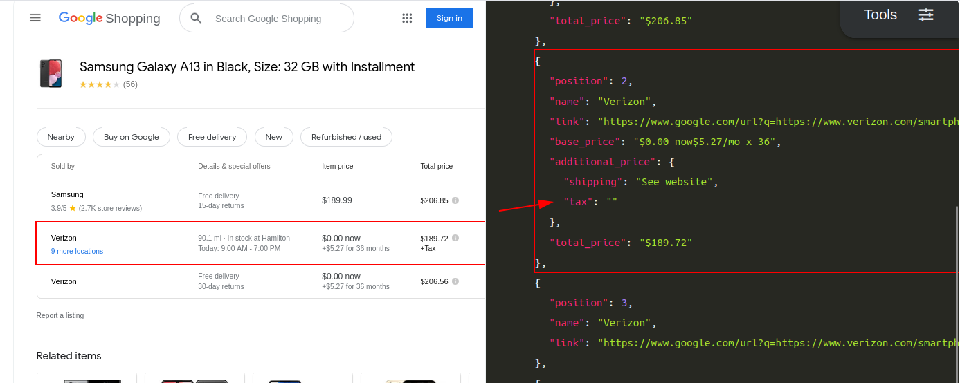 [Google Product API] Online Seller Results Tax information is returning empty string · Issue ...