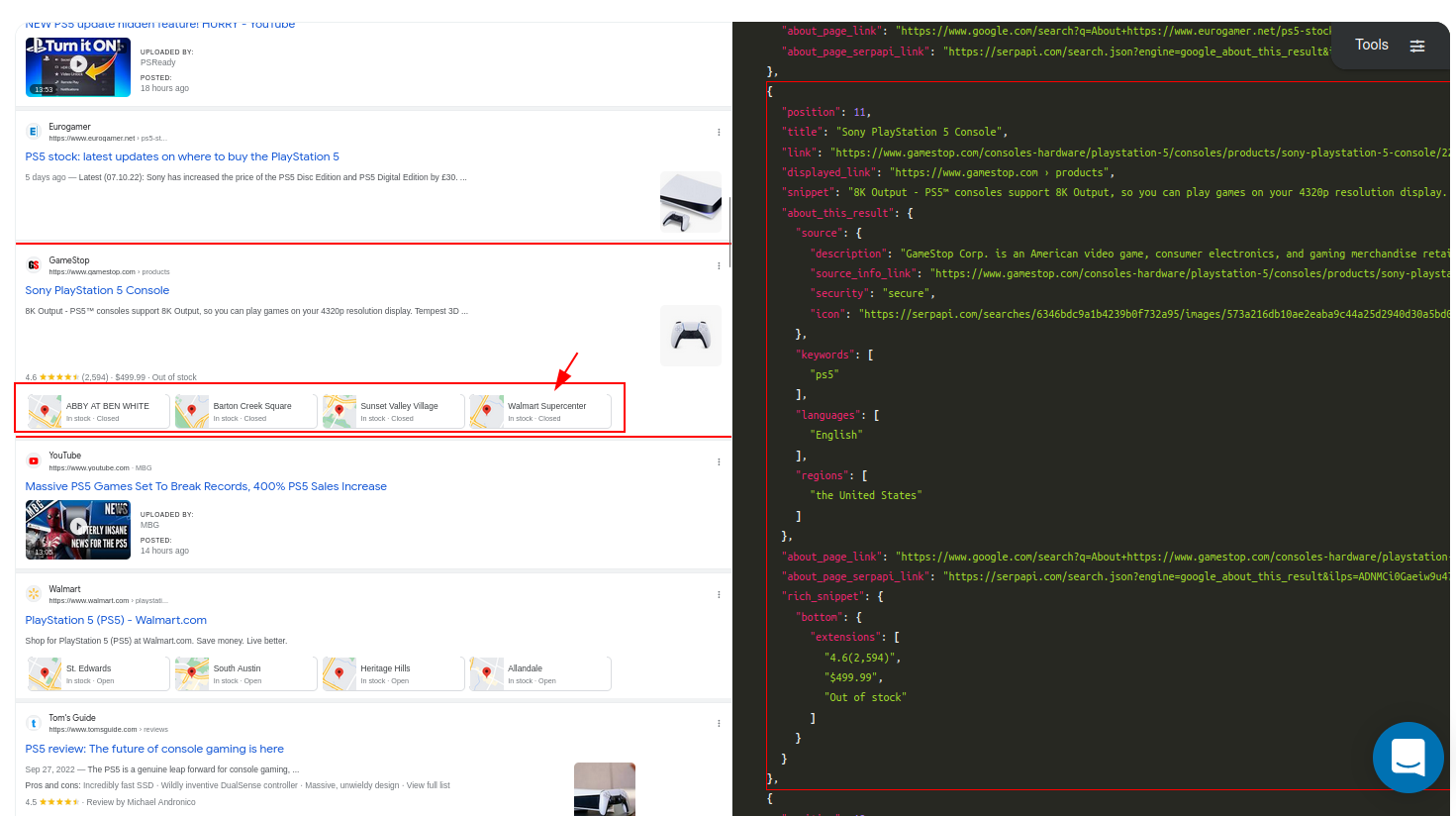 [Google Search API] Support stock and availability info in `organic ...