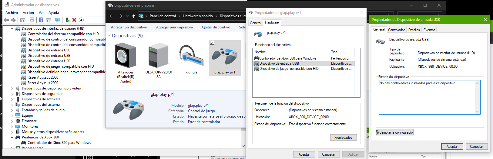 The Xbox 360 Virtual Controller has "No Driver Installed" after Turn off/Disconnect the ds4 ...