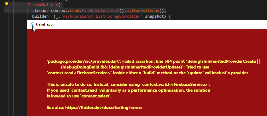 context.read crash when call in build function. · Issue #382 · rrousselGit/provider · GitHub