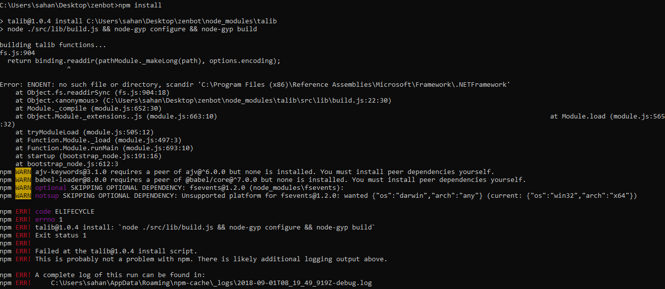 [windows] npm install error: · Issue #1699 · DeviaVir/zenbot · GitHub