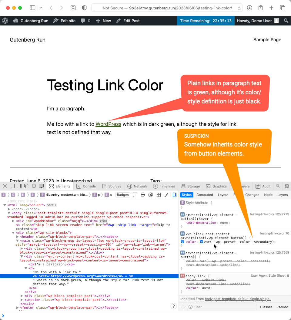 Link text does not have its defined color but falsely color from button text · Issue #51265 ...