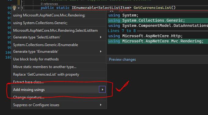Roslyn/IDE: Add missing usings [multiple suggestions] · Issue #64657 · dotnet/roslyn · GitHub