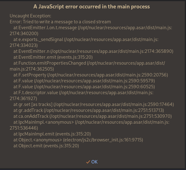 Uncaught exception: tried to write a message to a closed stream · Issue ...