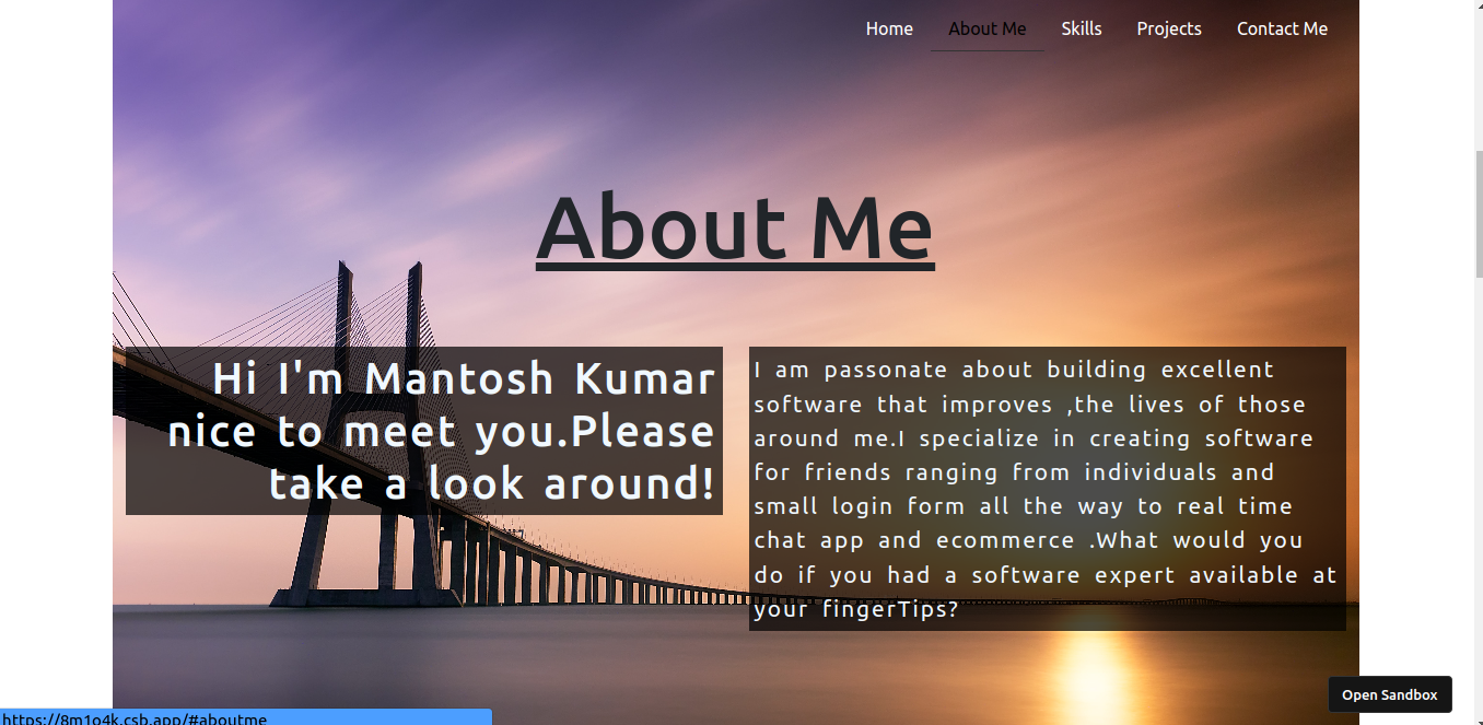 Github Mantoshkichni React Updated Portfolio Created With Codesandbox