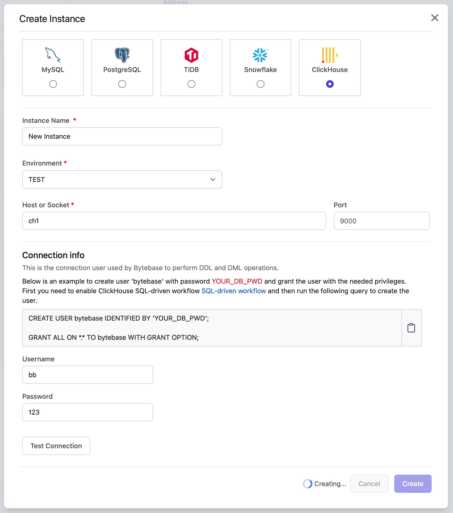 Timeout while adding existing Clickhouse instance, UI hangs · Issue #499 · bytebase/bytebase ...
