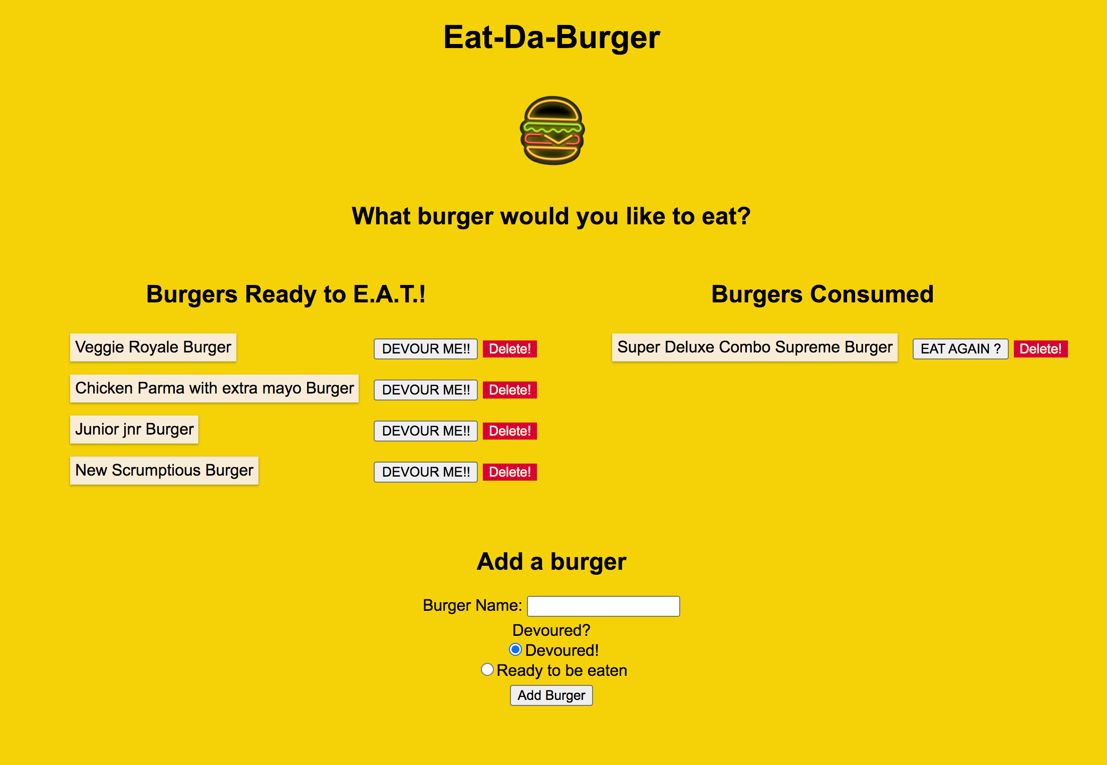 GitHub - blakestickland/burger: A burger logger with MySQL, Node, Express, Handlebars and a ...