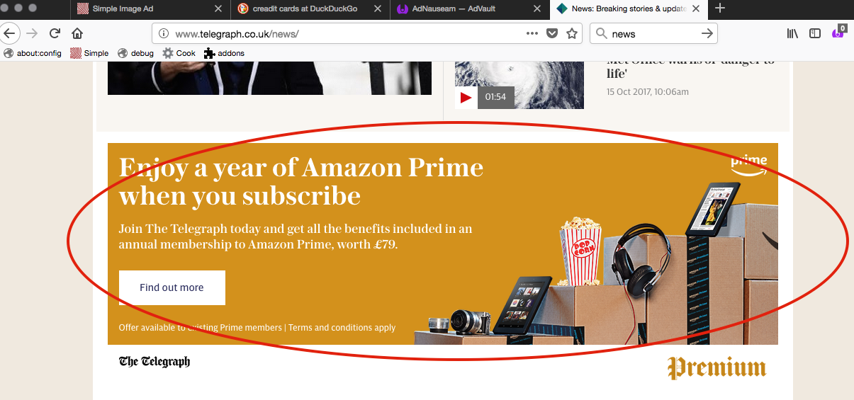 Ad visible on telegraph.co.uk · Issue #1250 · dhowe/AdNauseam · GitHub