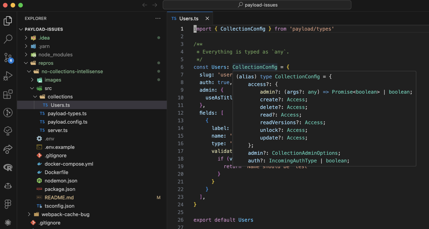 No intellisense in collections · Issue #3840 · payloadcms/payload · GitHub