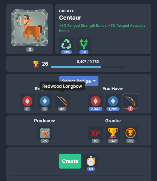 Centaurs require 50 redwood bows · Issue #1003 · MelvorIdle/melvoridle ...