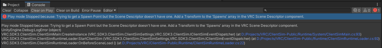 ClientSim should give more information when no spawn point is set ...
