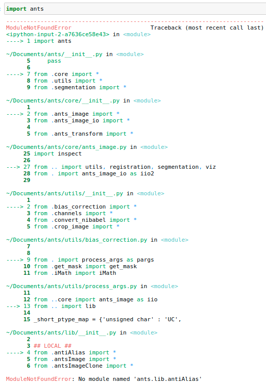 ImportError: cannot import name 'utils' from partially initialized module 'ants' (most likely ...