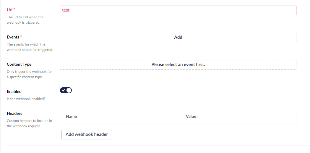 V13 Webhooks No Frontend Validation When Trying To Createupdate A Webhook For The Events 