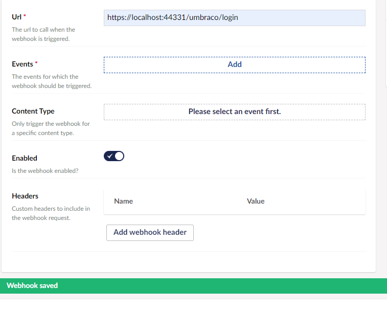 V13 Webhooks. No frontend validation when trying to create/update a webhook for the events ...