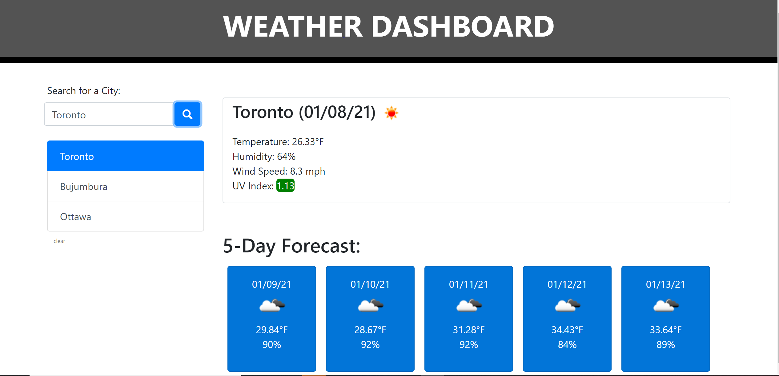 GitHub - ChristianKapita/Weather-Dashboard: API based Weather web application that allows user ...