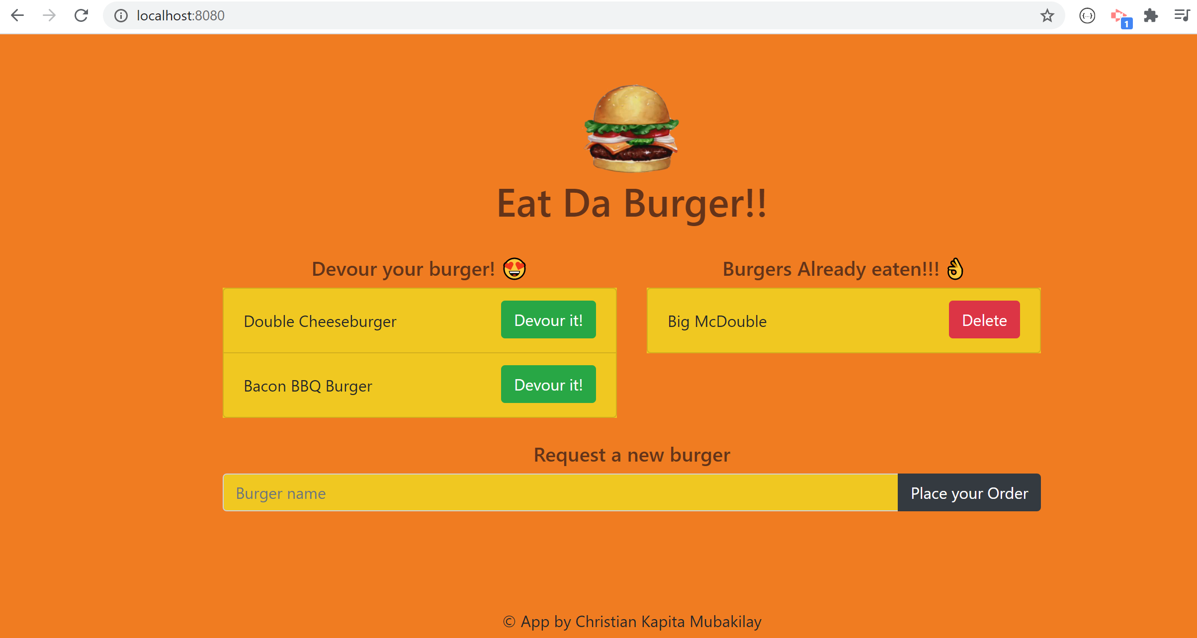GitHub - ChristianKapita/Burger: Full stack web app that follows the MVC design pattern; use ...
