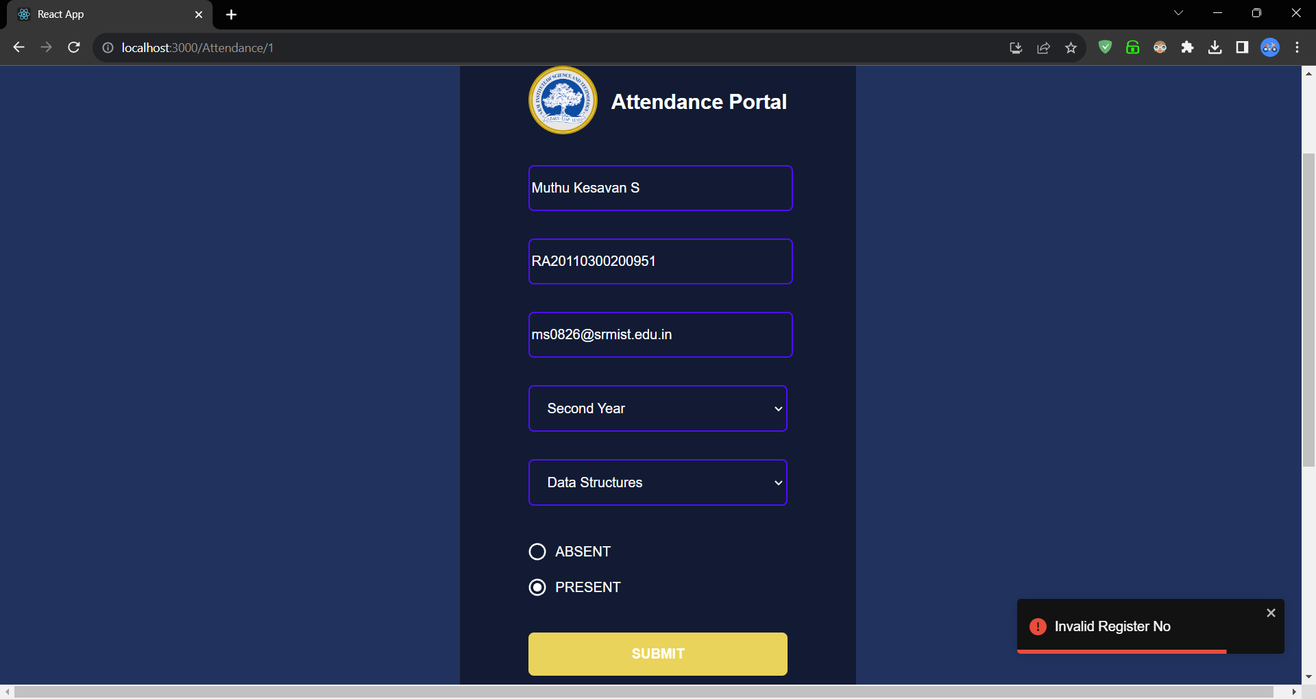 GitHub - Muthu-kesavan/Attendance-system: This Project Is Made For KALVIUM Technical Assessment ...