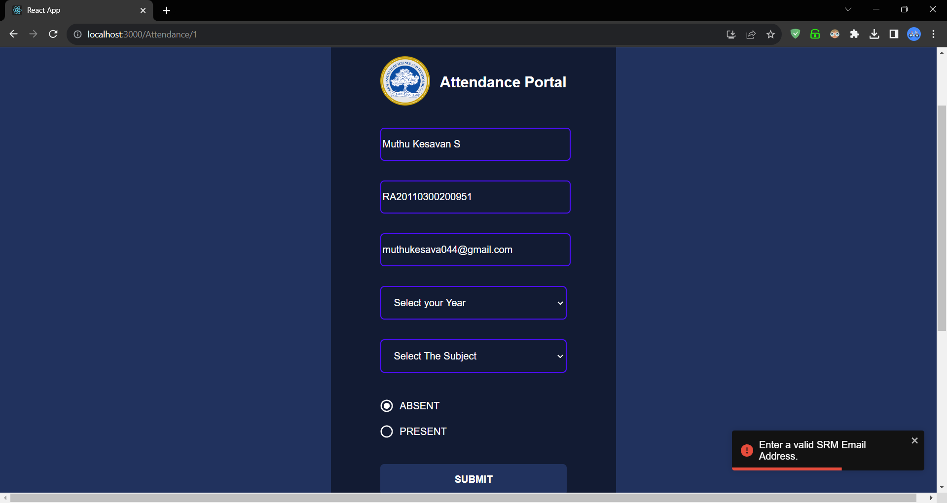 GitHub - Muthu-kesavan/Attendance-system: This Project Is Made For KALVIUM Technical Assessment ...