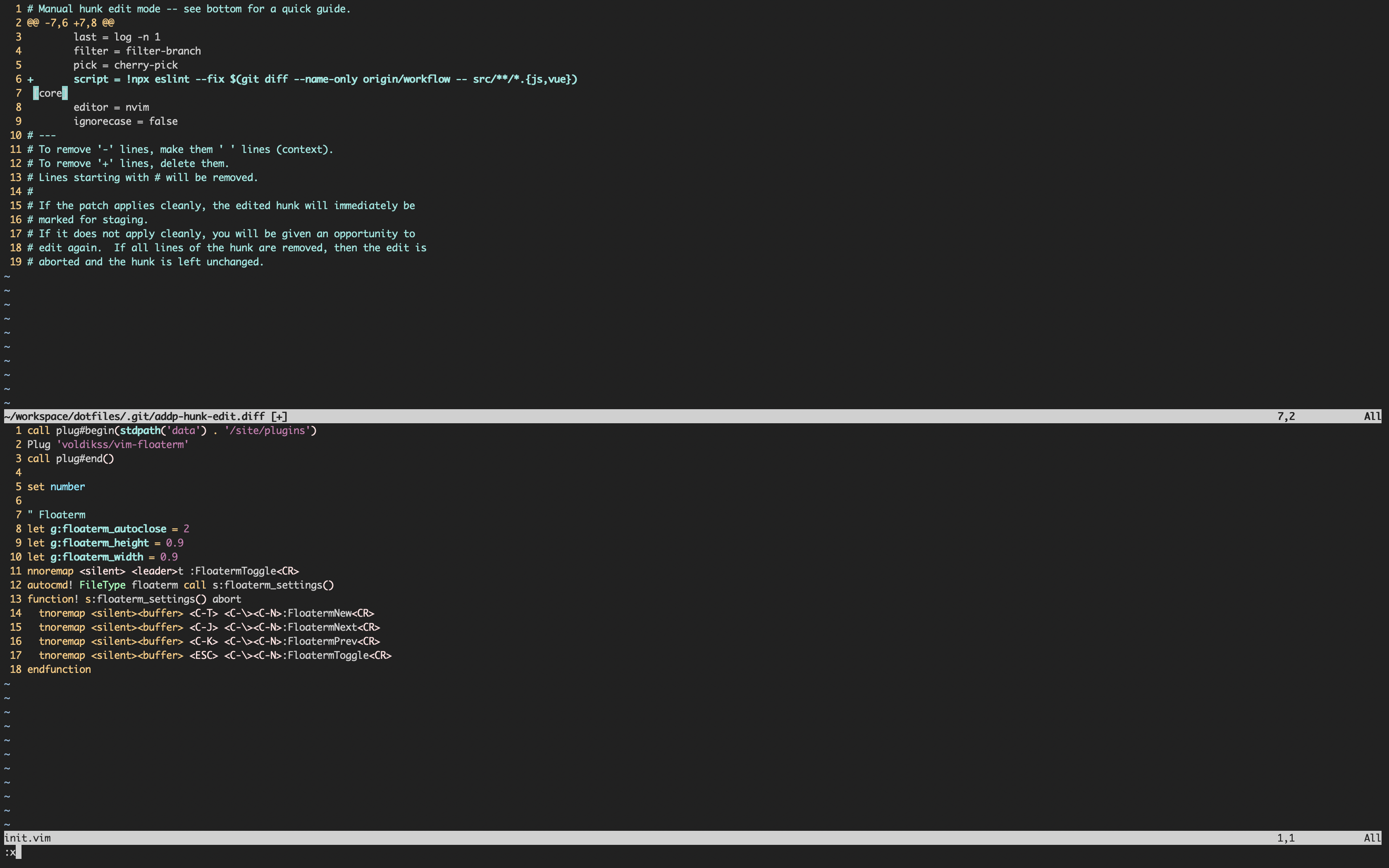 Strange behavior for `git add -p` · Issue #270 · voldikss/vim-floaterm · GitHub