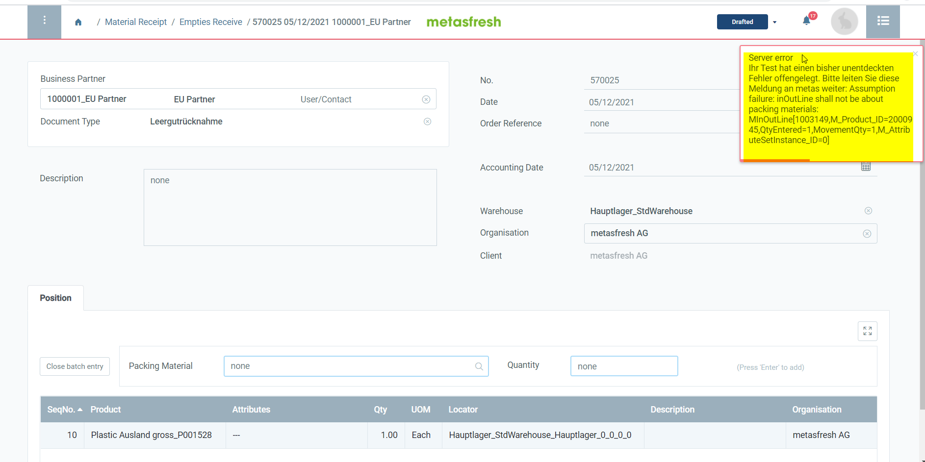 Leergut-Rücknahme ergibt Fehlermeldung · Issue #11091 · metasfresh ...
