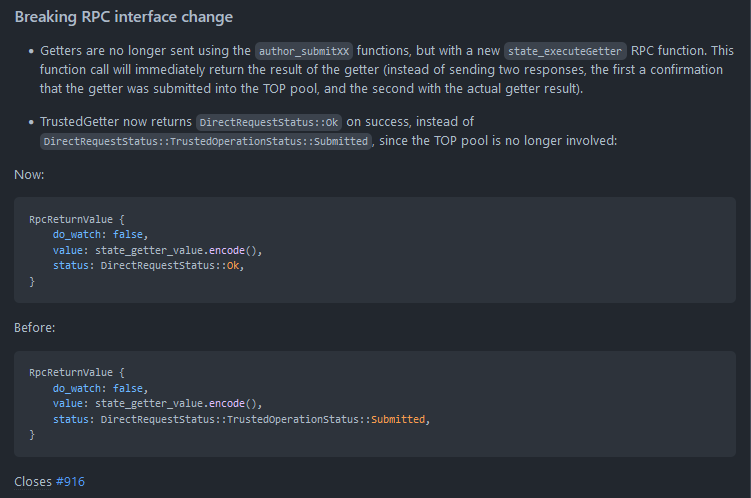 Document breaking getter interface · Issue #1015 · integritee-network/worker · GitHub