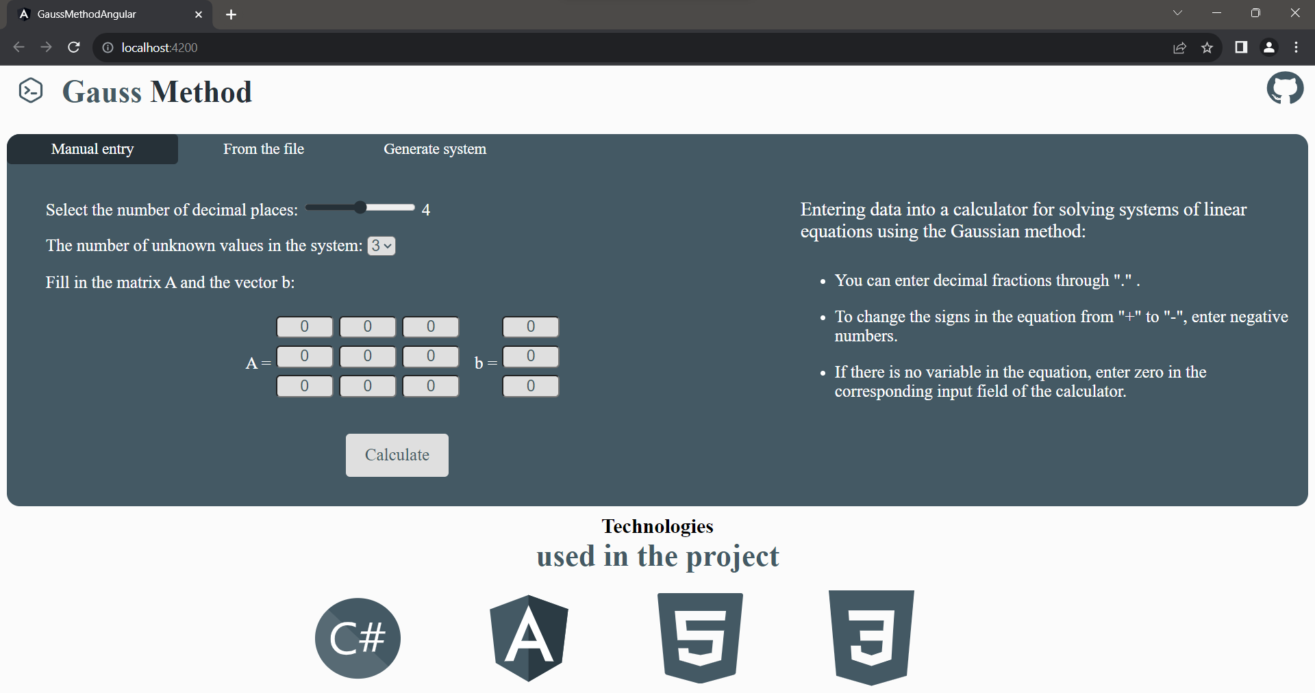 GitHub - matviiv8/GaussMethod: 🧮🔢A system of linear equations calculator using the Gaussian method