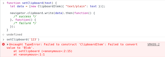 Issue with "Clipboard.write()": example setClipboard reports an error ...