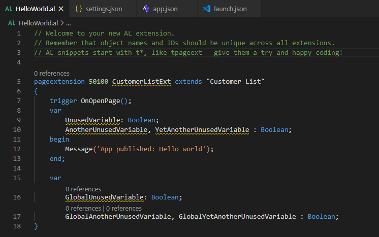 Rule AA0137 (Unused variable) not working for global variables defined on the same line ...