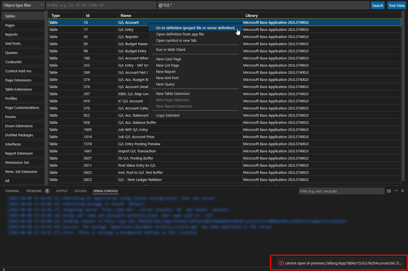 Go to definition (project file or server definition) does not work if object name contains a ...