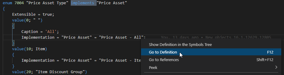 Go to Definition for Codeunit that implements Interface for Enum value does not work · Issue ...