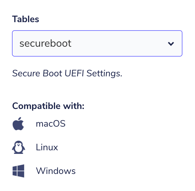 Tables `secureboot` and `intel_me_info` show as Mac compatible in Fleet but are not according to ...
