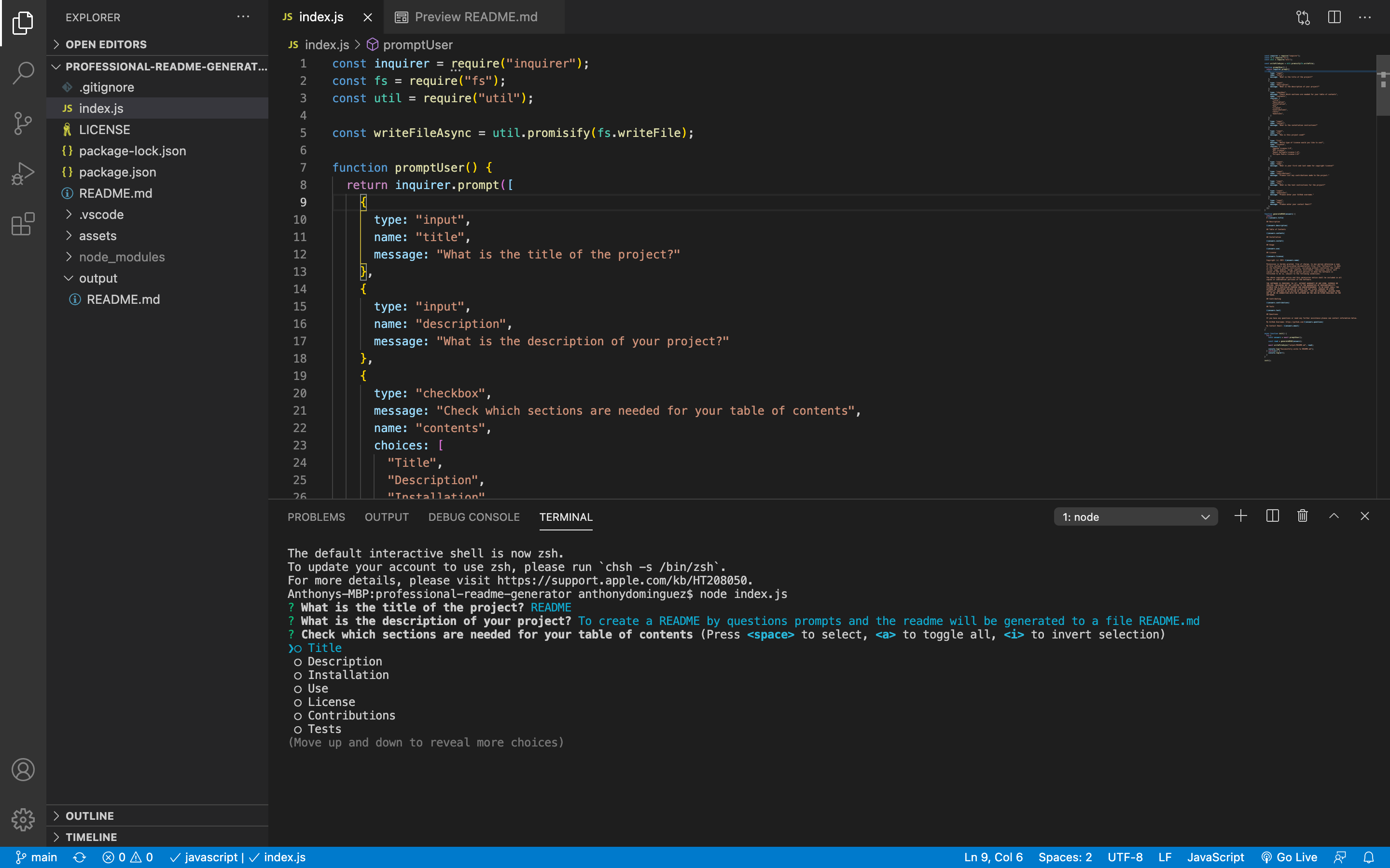 GitHub - anthonydominguez86/professional-readme-generator: Inquirer and ...
