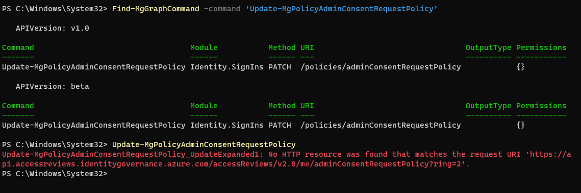 Update Mgpolicyadminconsentrequestpolicy Returns An Error That Seems Like A Wrong Uri Path Being