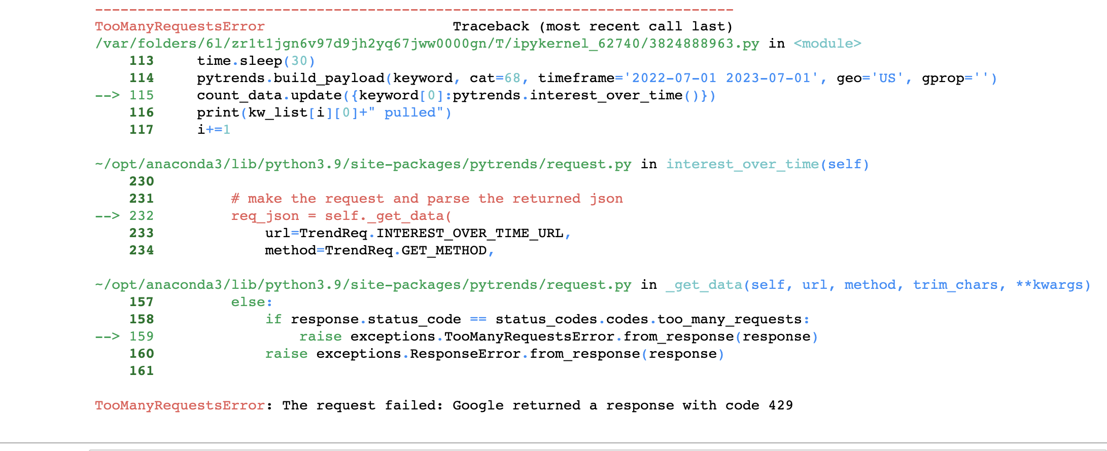 Sudden onset of 429 errors · Issue #588 · GeneralMills/pytrends · GitHub