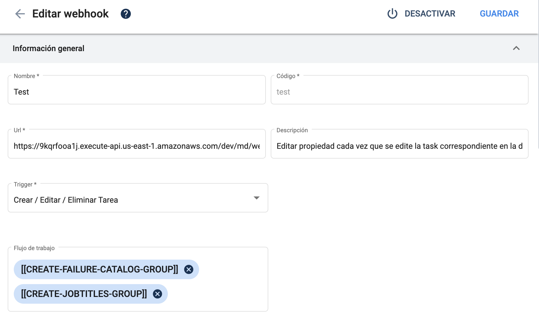 Bug report: Webhook con tipo de evento task no permite seleccionar más ...