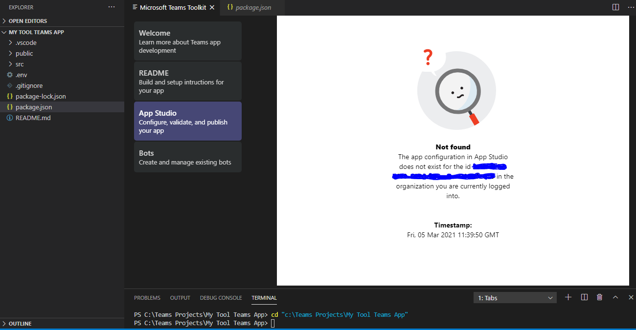 Error when trying to reuse an app package with Teams Toolkit for VSCode ...