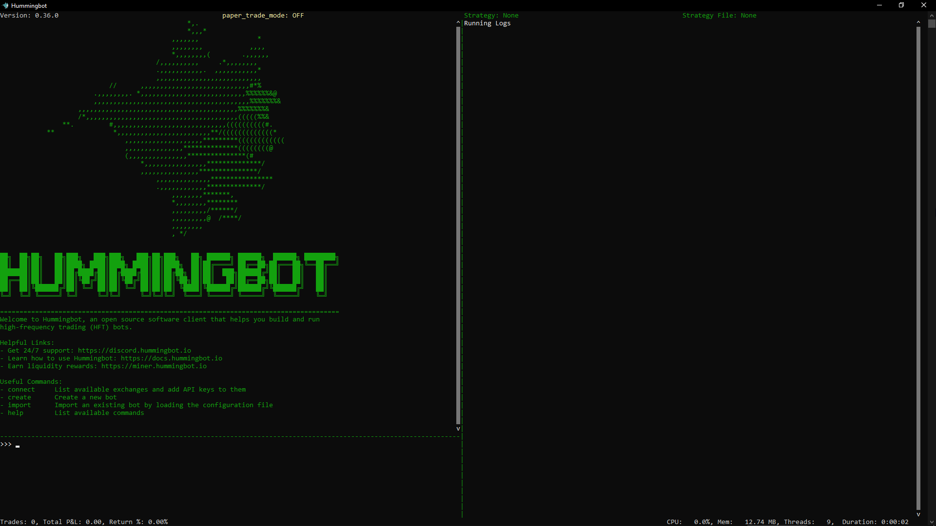 Hummingbot Client - Freezes on main screen after password prompt ...