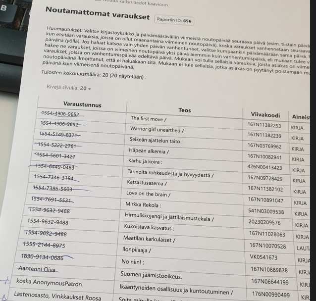 Varaustunnus anonymisoitu raportilta · Issue #645 · KohaSuomi/Koha · GitHub