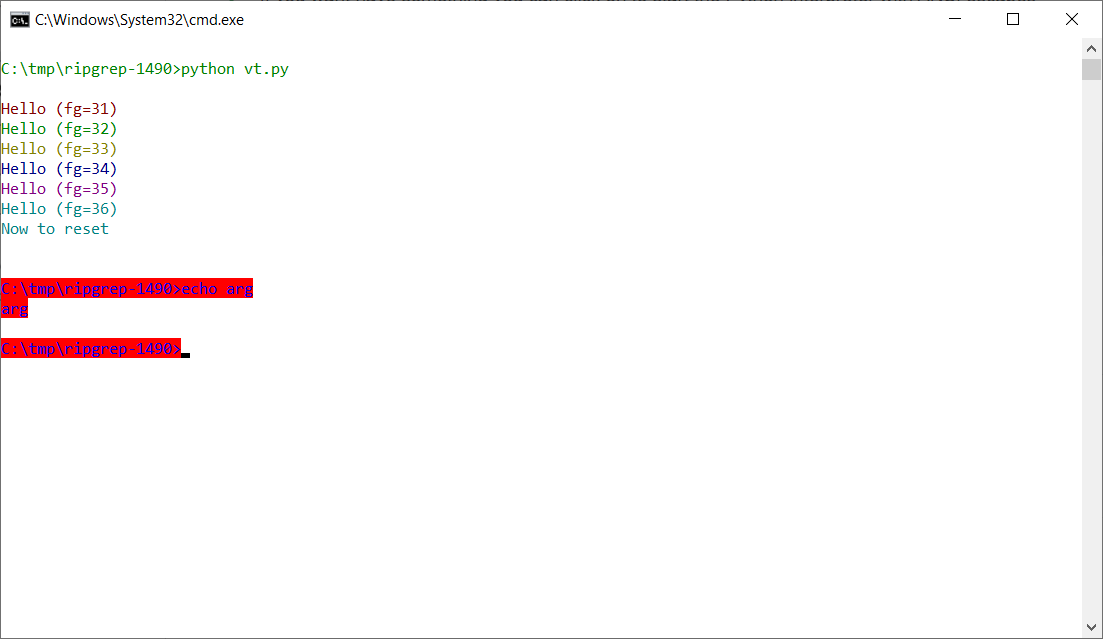 rg does not completely restore Command Prompt colors on Windows 10 Pro 1903 · Issue #1490 ...