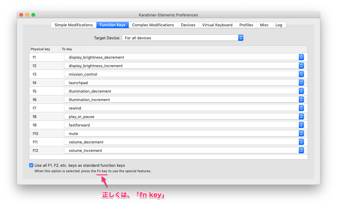Function Keysの設定の説明が厳密に言えば誤記 · Issue #1881 · pqrs-org/Karabiner-Elements · GitHub
