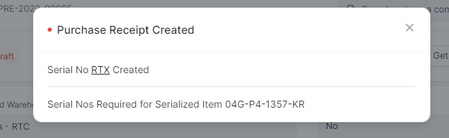Misleading Serial no. creation pop up during purchase receipt ...