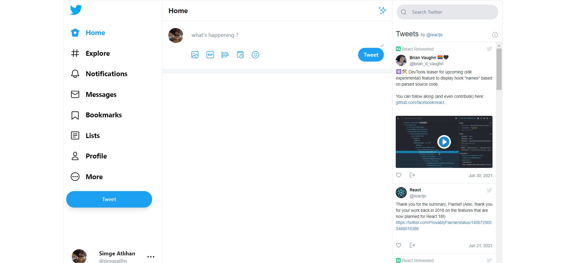 GitHub - simgeatlhn/Twitter--Clone: While developing this project;for frontend HTML, tailwindcss ...