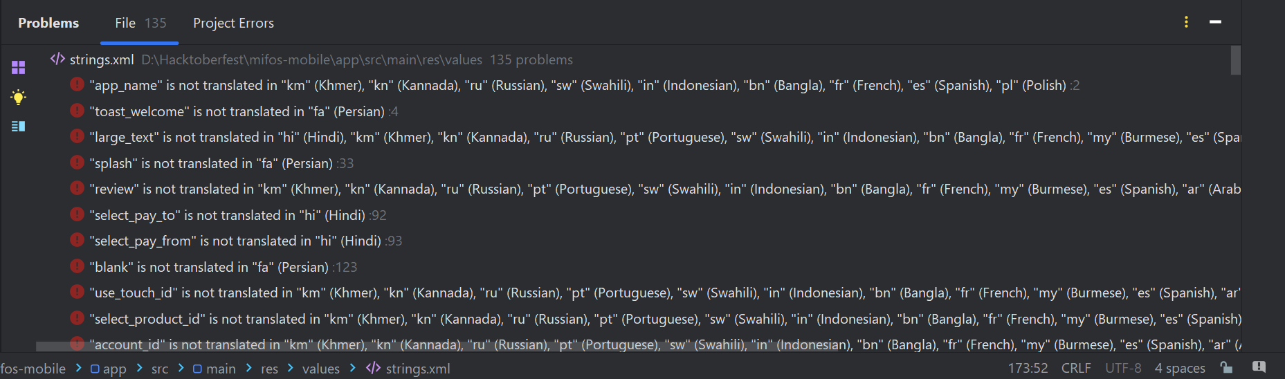 Required Other Language Translations Hindi Kannada French Etc For Strings Which Exists In