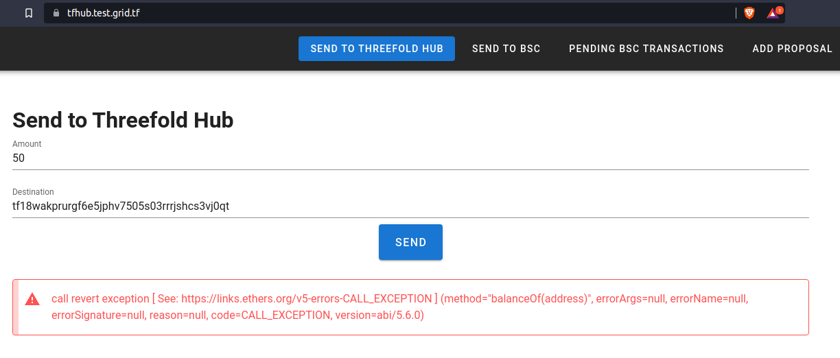 Sending TFT from BSC to TFHub · Issue #96 · threefoldtecharchive/threefold_hub · GitHub