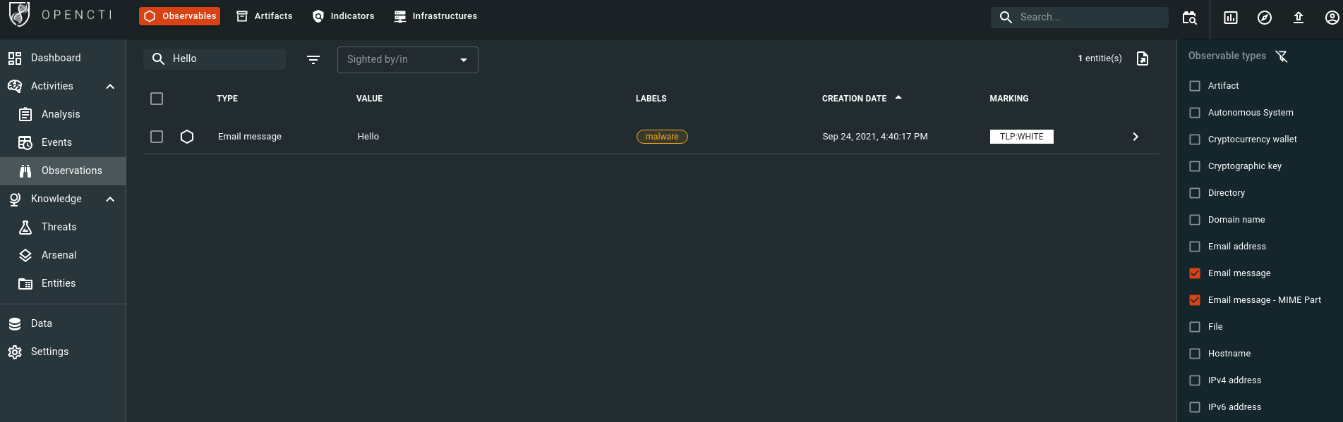 Search OpenCTI based on an STIX indicator patter · Issue #1604 · OpenCTI-Platform/opencti · GitHub