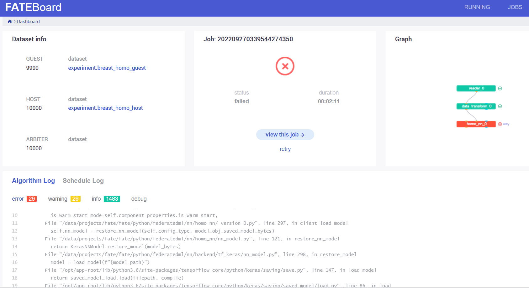 运行examples Pipeline Homo Nn Pipeline Homo Nn Single Layer Py时,模型预测时报错valueerror Importing A