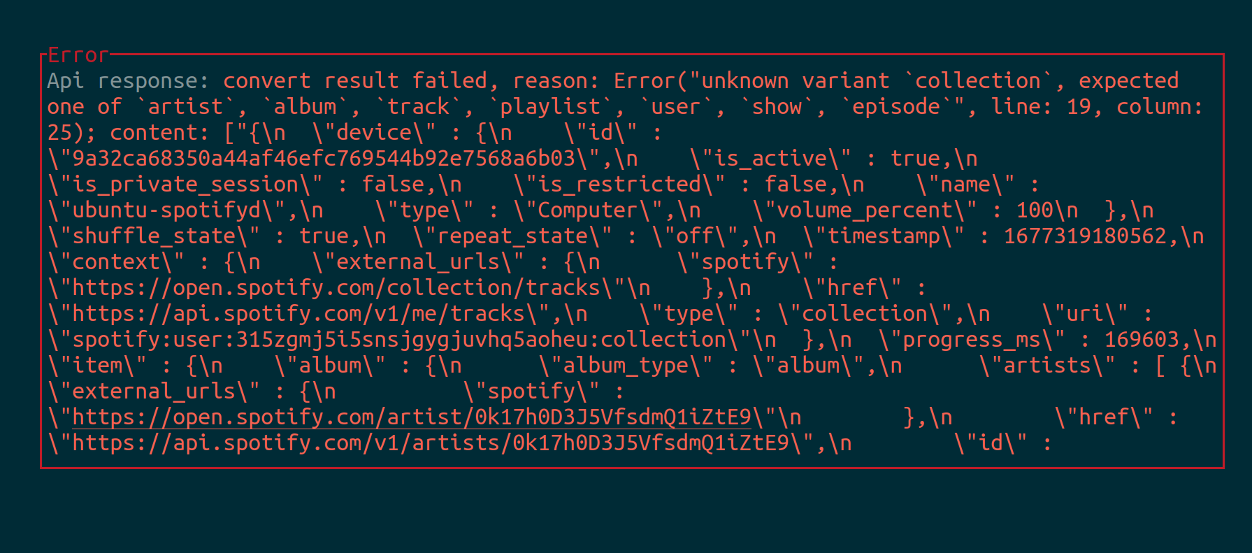 API response Error · Issue #1074 · Rigellute/spotify-tui · GitHub