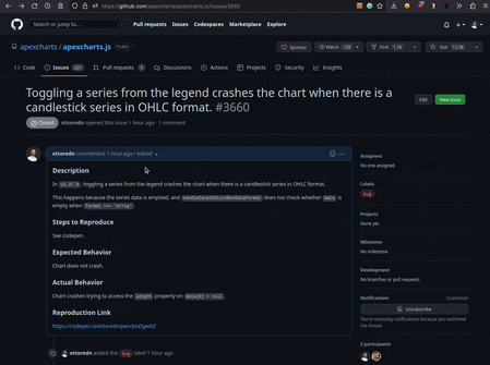 Toggling a series from the legend crashes the chart when there is a candlestick series in OHLC ...